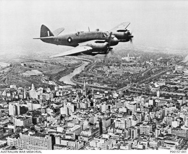MELBOURNE, VIC. C.1944-11. BRISTOL BEAUFIGHTER AIRCRAFT A8-99 IN FLIGHT ...