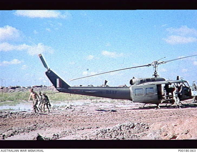 1970, SOUTH VIETNAM. A NO 9 SQUADRON, RAAF, IROQUOIS HELICOPTER AT A ...