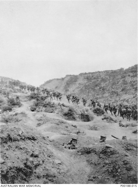 GALLIPOLI, TURKEY, 1915. TROOPS FILING ALONG THE PATH IN WHITE'S VALLEY ...