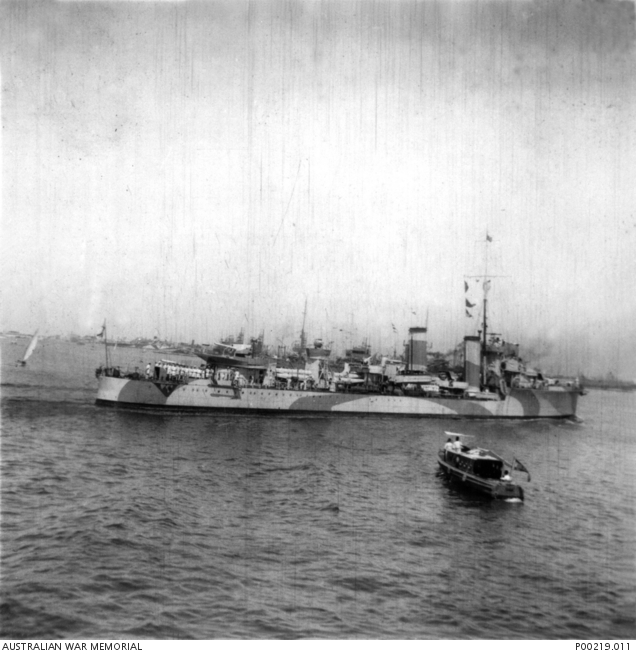 POSSIBLY ALEXANDRIA, EGYPT, C. 1940. STARBOARD VIEW OF THE AUSTRALIAN SCOTT CLASS DESTROYER HMAS ...