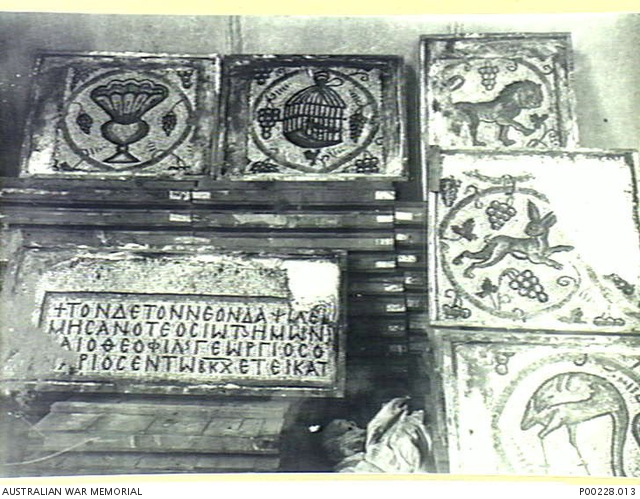 The Shellal mosaic in packing boxes for transportation to Australia ...