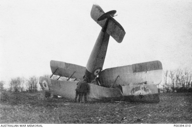 CRASHED AVRO 504 AIRCRAFT WITH ITS TAIL HIGH IN THE AIR AND NOSE FLAT ...