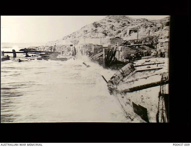 Anzac Beach (Gallipoli). ?1915-10-28. Rough seas break on the shore ...