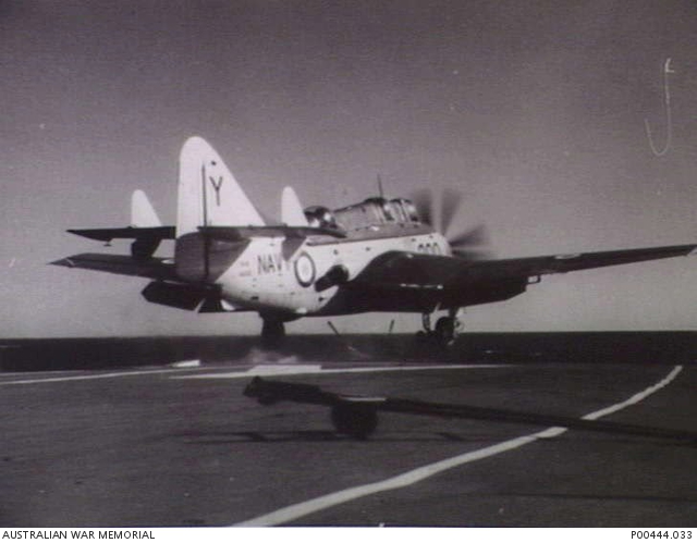 HMAS MELBOURNE 1956-08-07. A GANNET AIRCRAFT BEING CATAPUTLED OFF HMAS ...