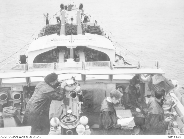 KOREA 1952-08-01. HMAS BATAAN'S OFFICER OF THE WATCH AND OTHER BRIDGE ...