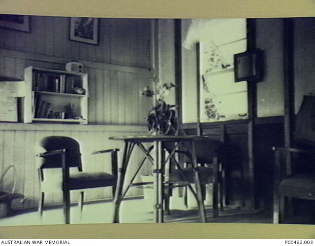 HMAS MORETON, BRISBANE. PHOTOGRAPH OF THE LOUNGE HUT AT THE WRANS BASE ...