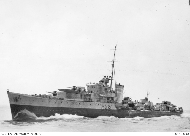 Port quarter view of the N Class Destroyer HMAS Nepal which was one of ...