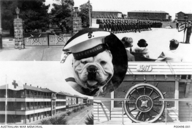 FLINDERS NAVAL DEPOT, HMAS CERBERUS. TOP LEFT, MAIN GATES OF FLINDERS ...