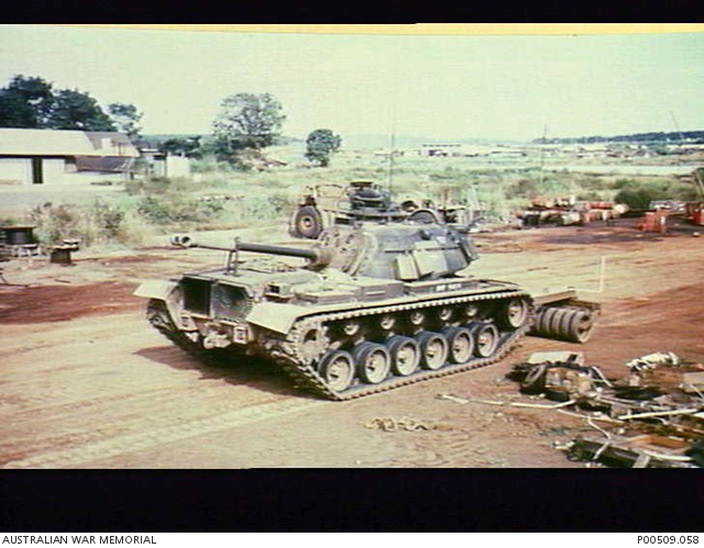 AN AMERICAN M48 MEDIUM TANK, CALL SIGN 92T, USED BY MINE CLEARING TEAMS ...