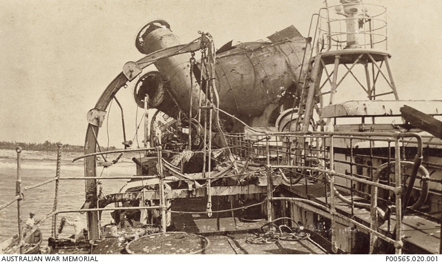 NORTH KEELING ISLAND, 1914-11. DECK OF THE WRECKED SMS EMDEN SHOWING ...