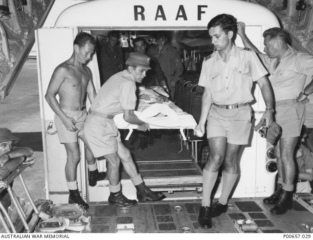 Demonstration of work of RAAF Medical Evacuation Units. Patients on ...