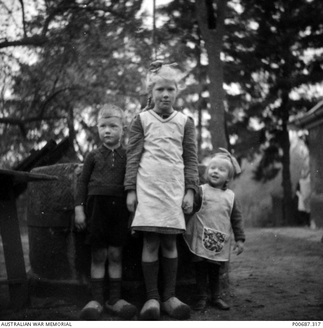 Portrait of three unknown Dutch children in traditional dress ...