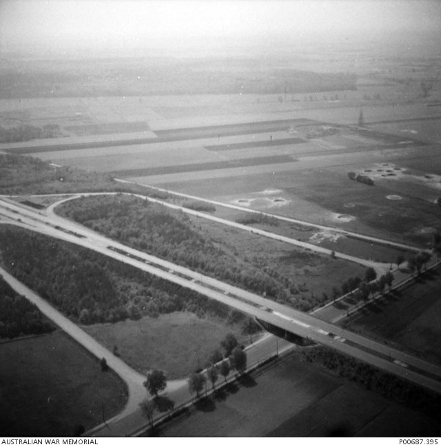 HANOVER, GERMANY, 1945-05-08. AERIAL VIEW OF AUTOBAHN JUNCTION (124.11 ...