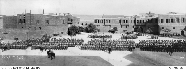 CAIRO, EGYPT, 1915. THE 28TH BATTALION AIF, LINED UP IN THE SQUARE ...