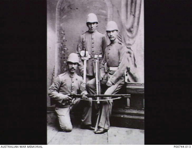 CASTLEMAINE, VIC. C. 1890. THREE MEMBERS OF THE CASTLEMAINE COMPANY OF ...