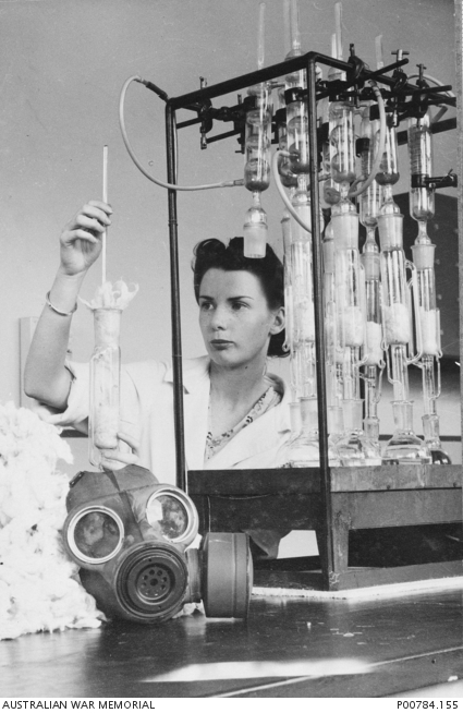 Constance "Connie" Wright, a member of the WANS, tests materials for ...