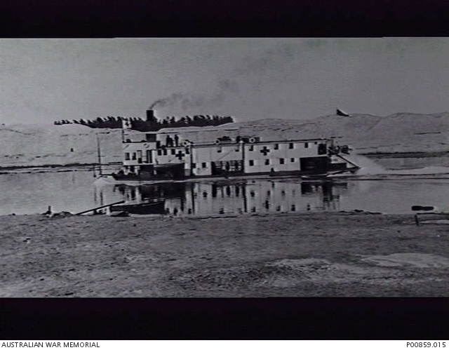 EGYPT, 1916. BRITISH HOSPITAL BARGE, ? "INDIANA", MOVING ALONG THE SUEZ ...