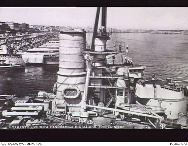 Taranto, Italy, c. 1937. Detail view of the fore funnel and sparse ...