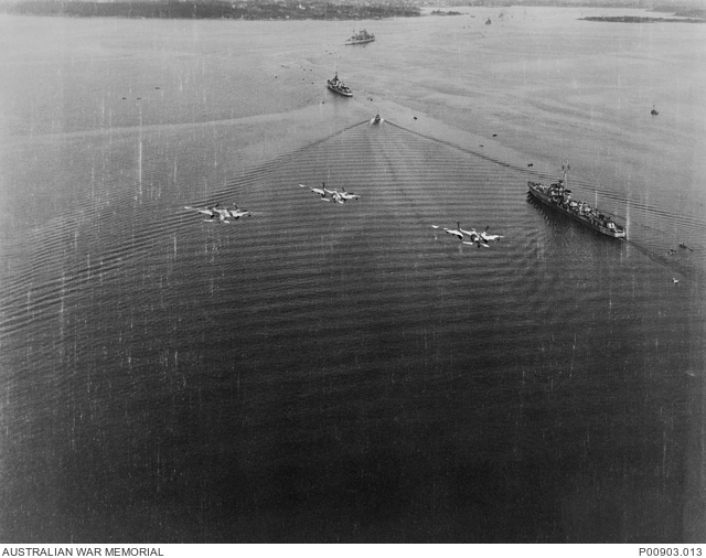 THREE MOSQUITO AIRCRAFT FROM NO. 464 SQUADRON RAAF PROVIDE THE AERIAL ...