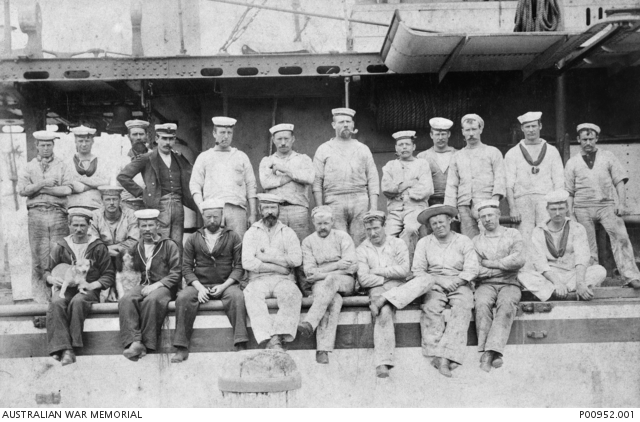 AUSTRALIA, C 1895. CREW ON BOARD HMVS CERBERUS. EXTREME LEFT, SITTING ...