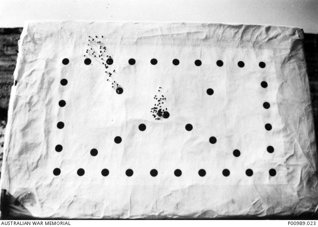 RANDWICK, NSW. 1936. GUNNERY TARGET SHOWING GROUPS ACHIEVED AT A ...