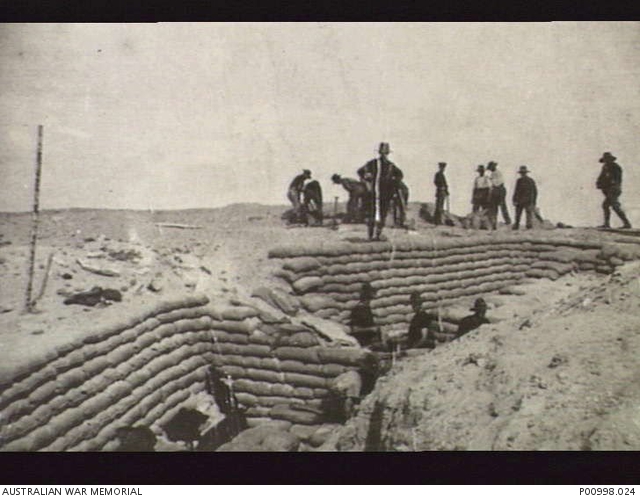 SANDBAGGED TRENCHES NEAR THE CANAL BUILT BY 7TH AUSTRALIAN FIELD ...