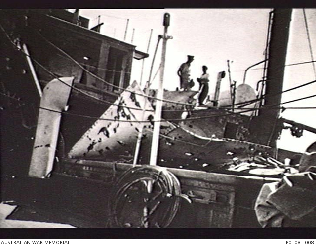 DARWIN HARBOUR, NT, 1942-02. DAMAGE ABOARD 2/1ST AUSTRALIAN HOSPITAL ...