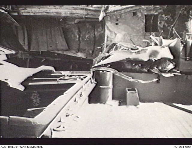DARWIN HARBOUR, NT, 1942-02. DAMAGE ABOARD 2/1ST AUSTRALIAN HOSPITAL ...