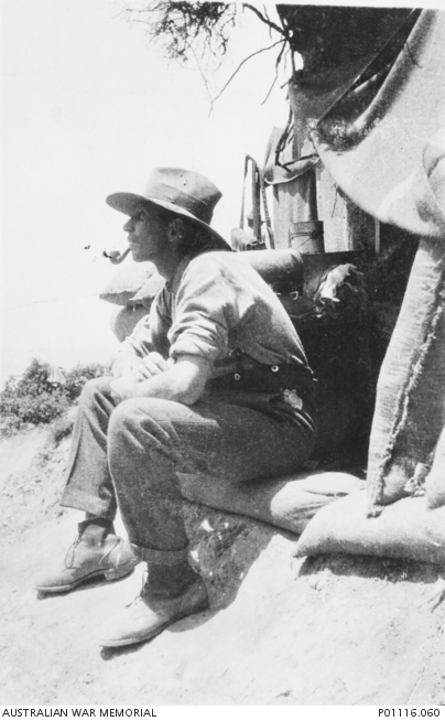 GALLIPOLI, 1915. 3265 PRIVATE PATRICK CREEDON SITTING SMOKING HIS PIPE ...