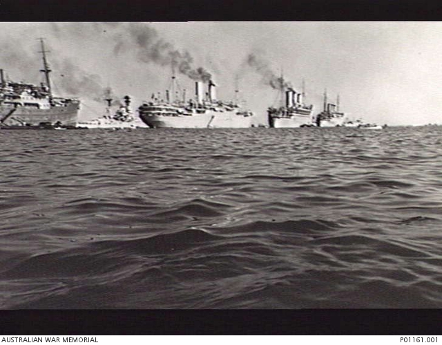 COLOMBO, CEYLON, 1940-01. SHIPS CARRYING TROOPS IN THE FIRST CONVOY OF ...