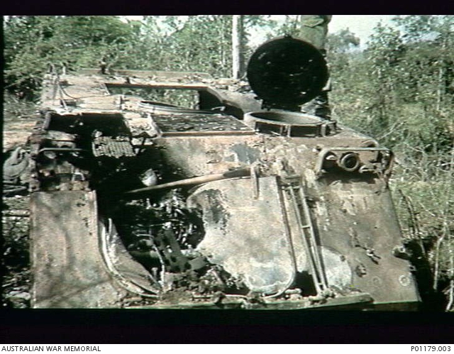 A BURNT OUT M113 OF 2ND TROOP, A SQUADRON, 3RD CAVALRY REGIMENT ...