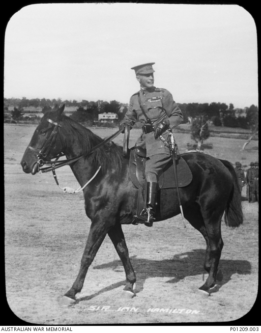 GENERAL SIR IAN HAMILTON, ON HORSEBACK INSPECTING TROOPS. | Australian ...