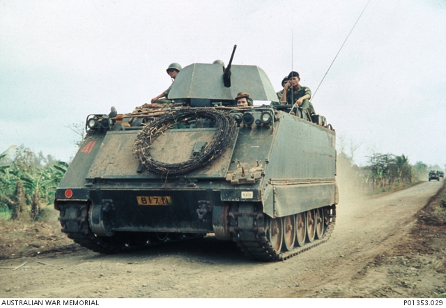 An M113A1 of an Army of the Republic of Vietnam (ARVN) unit travelling ...