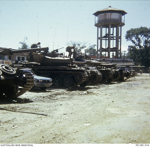 BA RIA, SOUTH VIETNAM. CENTURION MkV/1 TANKS 24C, 24, 28C, 24A AND 24B ...