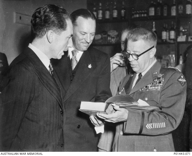 BRISBANE, QLD. 1950. GENERAL GEORGE C. KENNEY USAF AT THE AUSTRALIAN ...
