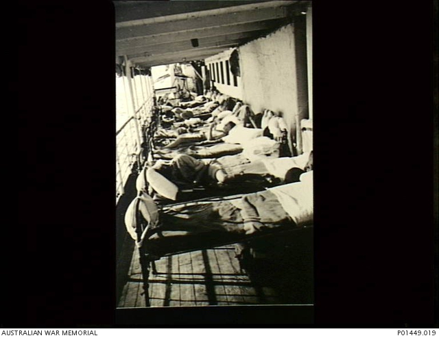 At sea, off the Queensland coast. 1939-03. Beds on the starboard bridge ...