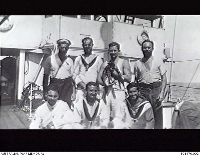 C. 1923. CREW MEMBERS OF THE SURVEY VESSEL HMAS GERANIUM ON BOARD WITH ...