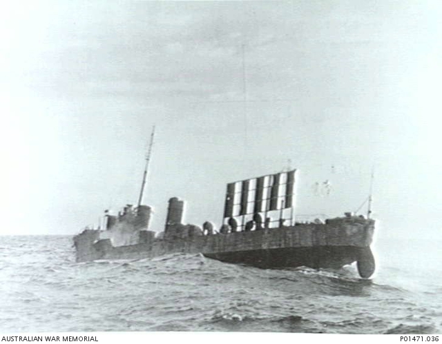 1930-11-24. HMAS TORRENS MOORED OFF SYDNEY HEADS AS A TARGET FOR GUNNER ...
