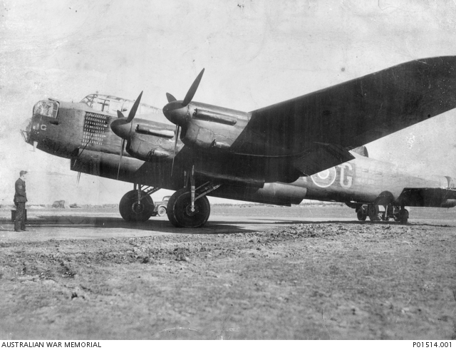BINBROOK, ENGLAND. 1944-03? PORT SIDE VIEW OF LANCASTER BOMBER G FOR ...