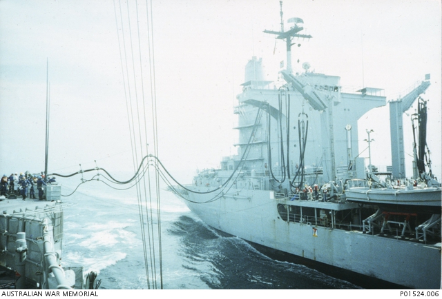PERSIAN GULF. 1990-12. REPLENISHMENT AT SEA (REFUELLING) FOR HMAS ...