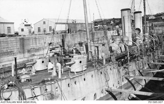 SYMONSTOWN, SOUTH AFRICA. THE RAN CRUISER HMAS PIONEER IN DRY DOCK FOR ...