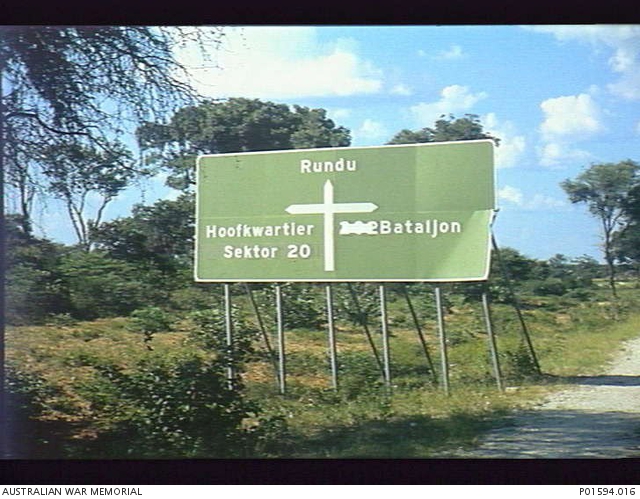 RUNDU, NAMIBIA. 1989-08 - 1990-04. A ROAD SIGN ON THE RUNDU ...