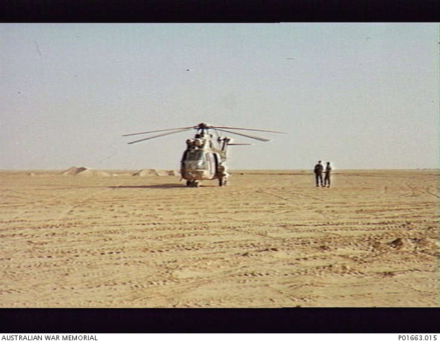SAUDI ARABIA, 1991-02-08. RAF PUMA HELICOPTER AT CONCENTRATION AREA ...