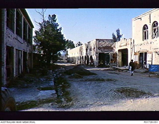 Khost, Afghanistan. 1992-03-30. Extensively damaged buildings in Khost ...