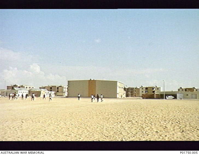 El Gorah, Sinai, Egypt. c.1983-12. Playing field and gymnasium building ...