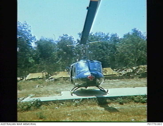 A Medevac UH-1 Iroquois helicopter of the US Army on standby at the ...