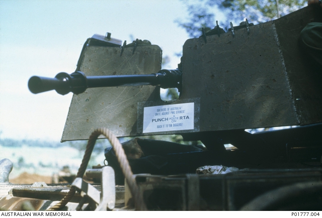 The gunshield of an M113A1 Armoured Personnel Carrier (APC) of 3 ...