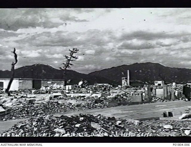 A view of Hiroshima showing the damage to buildings caused by the ...