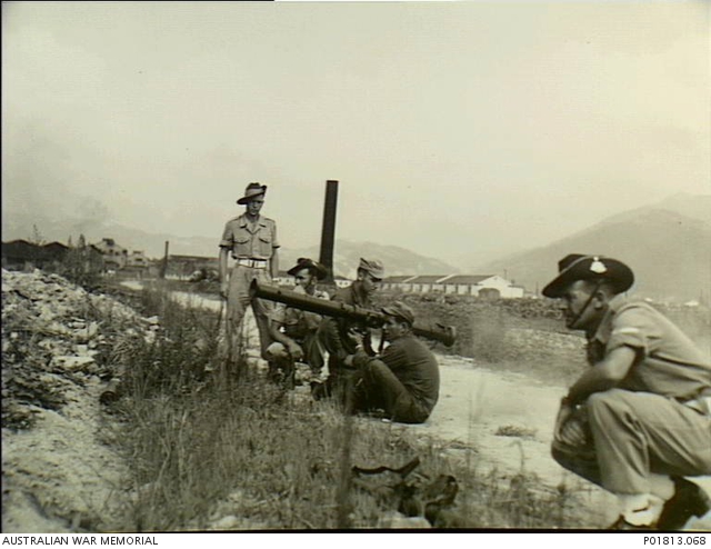 Hiro, Japan, 1950-08-09. Two US Army weapons instructors fire a 3.5 ...