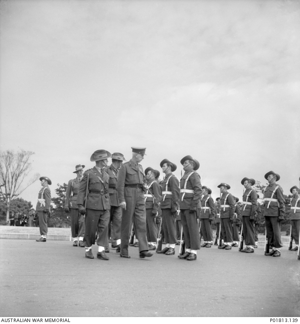 Tokyo, Japan, 1948-02-24. During a parade for the changing of the guard ...